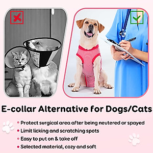 COHYVER Dog Cone, Professional Pet Recovery Shirt Dog Abdominal Wounds Bandages for Male Female, Pet Surgical Snugly Suit After Surgery, Anti-Licking Dog Onesies, Size L Red Stripes