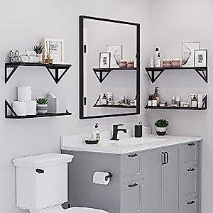 Wallniture Minori Black Floating Shelves for Living Room Decor, 24"x6" Wall Bookshelves, Wall Shelves for Kitchen, Bathroom Storage Set of 4