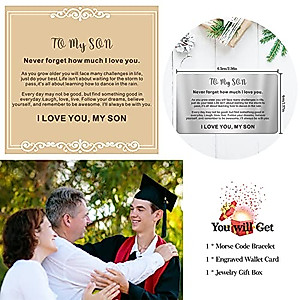 TAGOMEI To My Son Bracelet from Mom, I Love You Morse Code Bracelet with Engraved Wallet Card Graduation Gifts for Son Men Boys, Adjustable Handmade Mens Beaded Bracelets Birthday Anniversary Gift