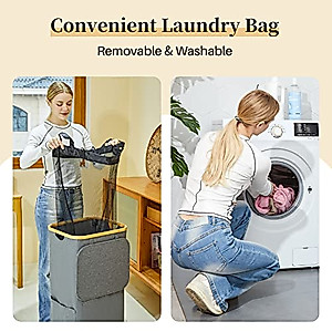 Grey Laundry Hamper with Lid, 100L Large Laundry Basket, Clothes Hamper with Clear Window Visible, Removeable Laundry Bags for Bathroom Bedroom Home, Toy Organizer, Laundry Room