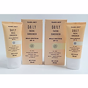 Trader Joe’s Daily Facial Sunscreen - Broad Spectrum SPF 40 - Oil Free Invisible Gel Formula - 1.70 Fl Oz (2-Pack)