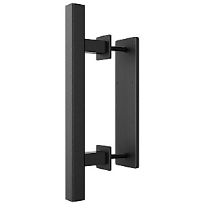 Genius Iron 12" Heavy Duty Sliding Barn Door Flush and Pull Handle, Black Rustic Design Handle for Gate, Garages