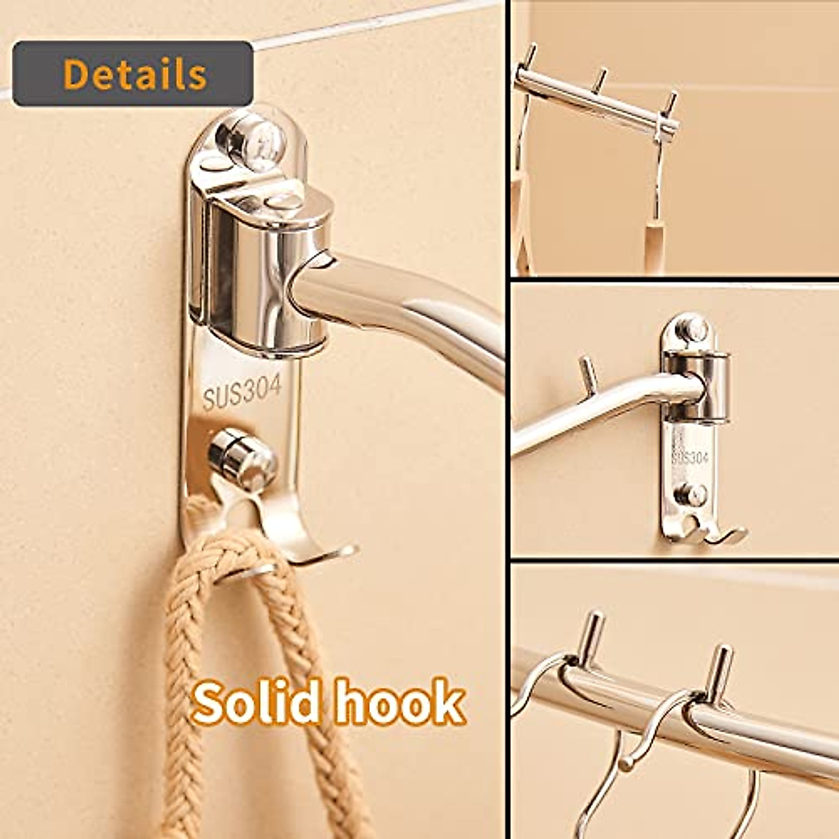 Danpoo Folding Clothes Hanger Rack, Stainless Steel Swing Arm Hook Holder, Clothing Hanging System Drying Closet Storage Organizer Wall Mount Chrome (Silver)