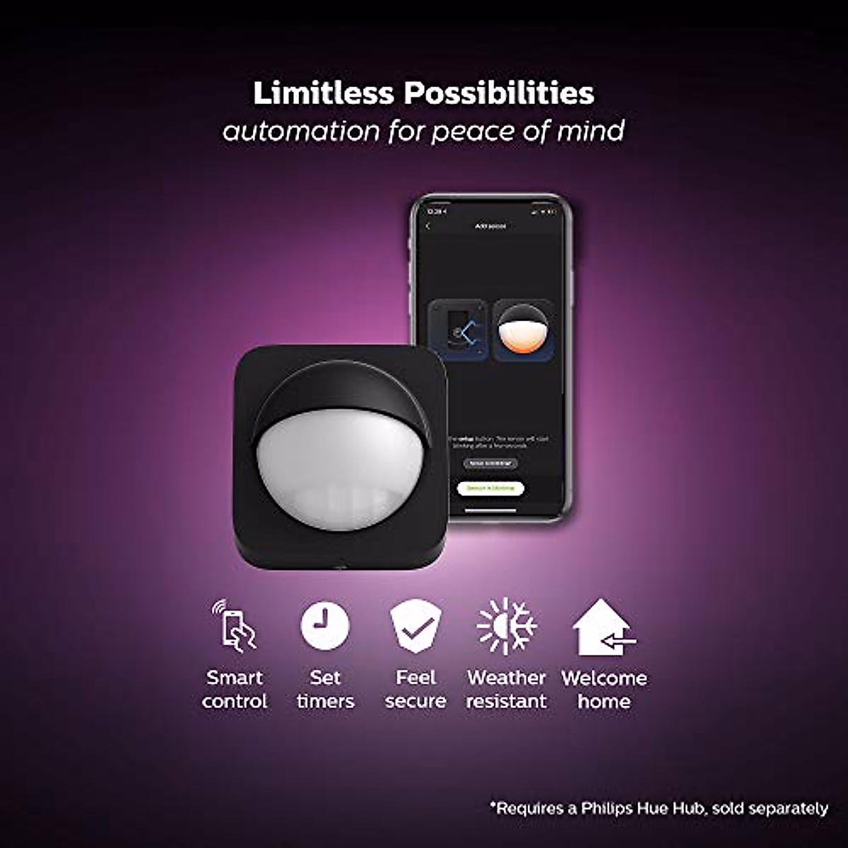 Philips Hue 541730-2 Hue Outdoor Indoor Motion Sensor, Black