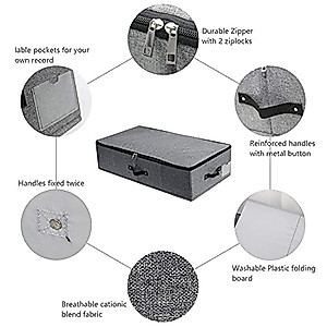 AMJ Foldable Under Bed Storage Basket Container [2 Pack] with Durable Fabric for Clothes, Shoes,Toys, Blanket, Comforter Organizers Bins, Black Grey