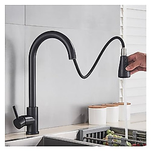 FHSRAEIP Black Kitchen Faucet, 304 Stainless Steel Kitchen Faucet with Pull Down Sprayer, Commercial Utility Pull Out Sink Faucet, Single Handle High Arc Kitchen Sink Faucets,Bath