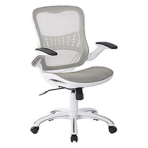 Office Star Ventilated Manager's Office Desk Chair with Breathable Mesh Seat and Back, White Base, White