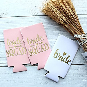 PartyGifts&Beyond 10Packs Bridemaids Can Cooler, Bride Squad Sleeve for Bachelorette Party Decoration(Pink), 14*9