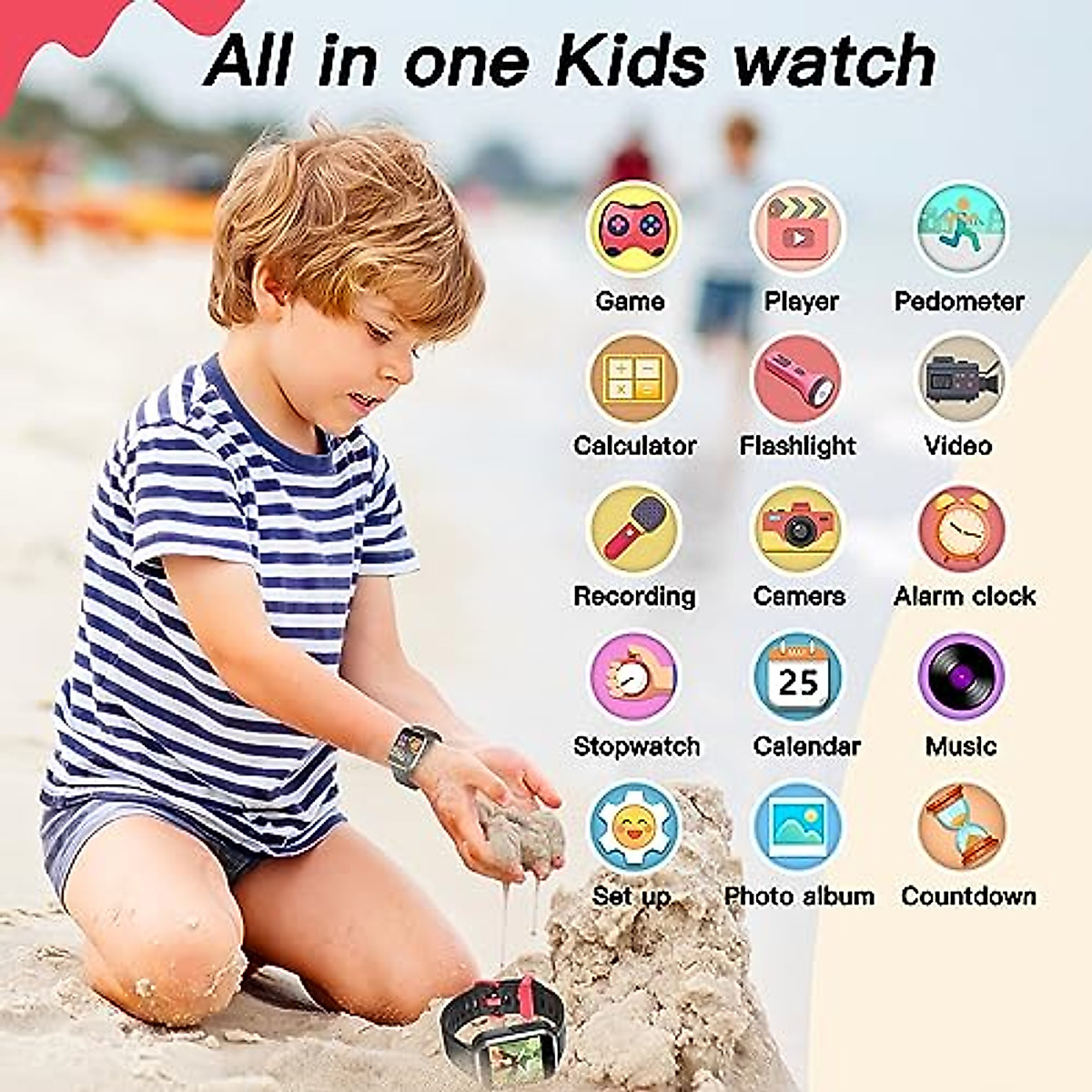 Butele Kids Games Smartwatch MP3 Player Music Watch, Kids Smart Watch with 16 Games, Flashlight,Alarm Clock, Camera, Kids Watch Birthday Gift for Boys Girls 4-16（Black）
