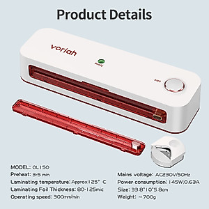 Laminator, Voriah 9 Inch Thermal Laminator Machine, 3 Mins Quick Warm Up Laminating Machine with Paper Cutter, Corner Rounder, 5 Laminating Sheets for Office School Home Use (Upgraded Version)