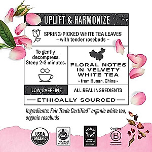 Numi Organic White Rose Tea, 16 Tea Bags, White Tea & Fragrant Rosebuds, Low Caffeine (Packaging May Vary)