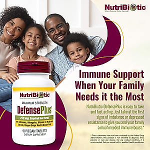 NutriBiotic – DefensePlus, 90 Tablets - 11 in 1 Immune Support with Vitamin C, Zinc, Grapefruit Seed Extract, Echinacea, Astragalus Root & Immune Boosting Extracts & Mushrooms - Vegan & Gluten Free