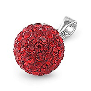 Funky Disco Ball Pendant Simulated Ruby .925 Sterling Silver Sparkly Charm