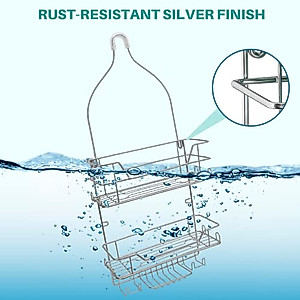 KeFanta Shower Caddy over Shower Head, Silver Hanging Shower Organizer, Shower Storage Rack with Hooks for Razor, Bathroom Shampoo Holder