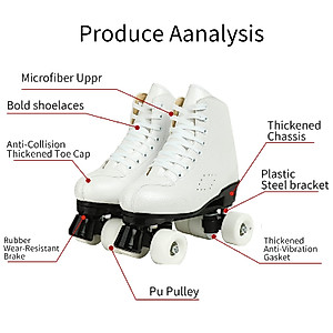 KYIS High-top Roller Skates for Women, Classic Four Wheels Roller Skates with PU Leather Solid Colored Snakeskin Pattern (White with Light,9)