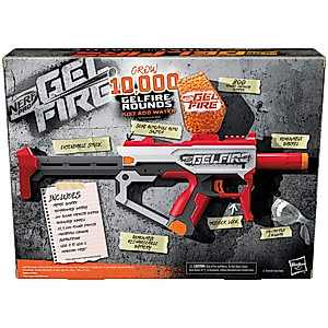 Nerf Pro Gelfire Mythic Full Auto Blaster & 10,000 Gelfire Rounds, 800 Round Hopper, Rechargeable Battery, Eyewear, Ages 14 & Up