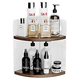 NLBTW 2-Tier Wood Corner Bathroom Countertop Organizer, Vanity Shelf Perfume Skincare Organizers Bathroom Counter Storage and Organization for Vanity (Brown)