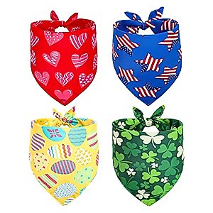 Whaline 4Pcs Holiday Pet Bandanas Valentine's Triangle Dog Bibs St. Patrick's Day Dog Scarf Easter Dog Collar Scarf Independence Day Pet Neckerchief with Festival Elements for Pet Costume Accessories