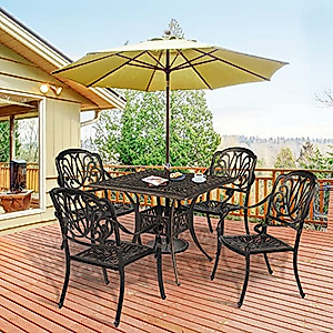 VINGLI Patio Dining Table, Patio Table with Umbrella Hole Outdoor Dining Table, Cast Aluminum Outdoor Bistro Table Outdoor Furniture Garden Table (35.4”Lx35.4”Wx29.5”H)