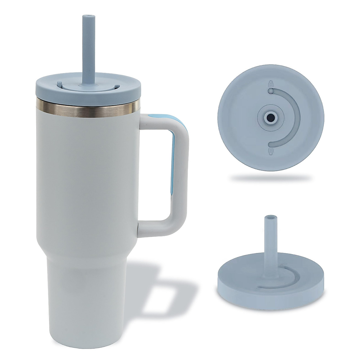 C&Y Company Tumbler With Straw and Handle 40oz, 40oz Tumbler With Silicone Straw, Leakproof Lid, Spill Proof Lid, Insulation Double Wall Stainless Steel Tumbler With Handle (Sky Blue)
