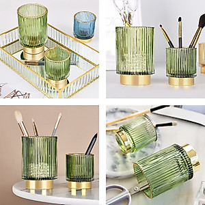 Makeup Brush Holders Organizer for Vanity Countertop Crystal Cosmetic Makeup Brush Glass Brushes Storage Holder Retro Eyeliners Eyebrow Pen Pencil Holder Organizers (S+L,Green)