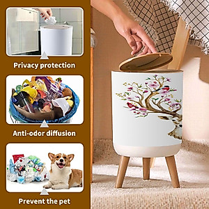 Trash Can with Lid watercolor deer big antlers flowers birds horns branches cherry Garbage Can Round Waste Bin Press Cover Dog Proof Wastebasket for Kitchen Bathroom Living Room Nursery 1.8gal, ljt