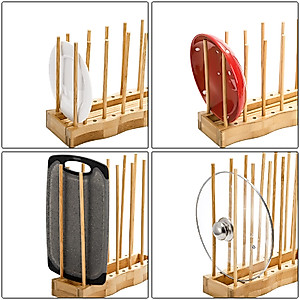 Elsjoy Set of 2 Bamboo Dish Drying Rack, Cabinet Dish Drainer Plate Bowl Cutting Board Drying Stand, Wood Dish Drying Rack Holder for Pot, Cup, Kitchen Counter