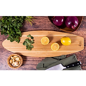 Laguna Bamboo Mini Surfboard Cutting Board, 23-inch by 7.5-inch - Earth Friendly Bamboo Surf Board with Stylish Honey Stripe Design for Wall Decor - Surf Boards for Decorating - by Island Bamboo