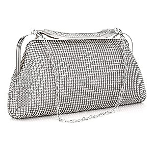 Elegant Evening Party Clutch Handbag Bling Shiny Sparkly Rhinestone Wedding Purse for Women (Silver)