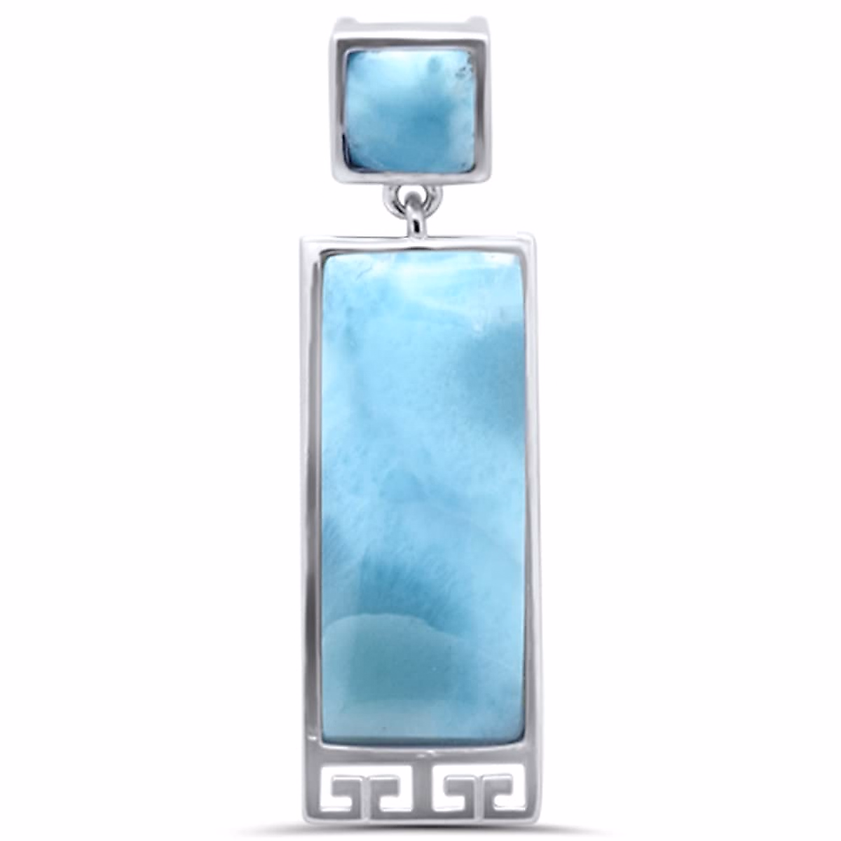 Oxford Diamond Co Square & Rectangle Natural Larimar Greek Design .925 Sterling Silver Pendant