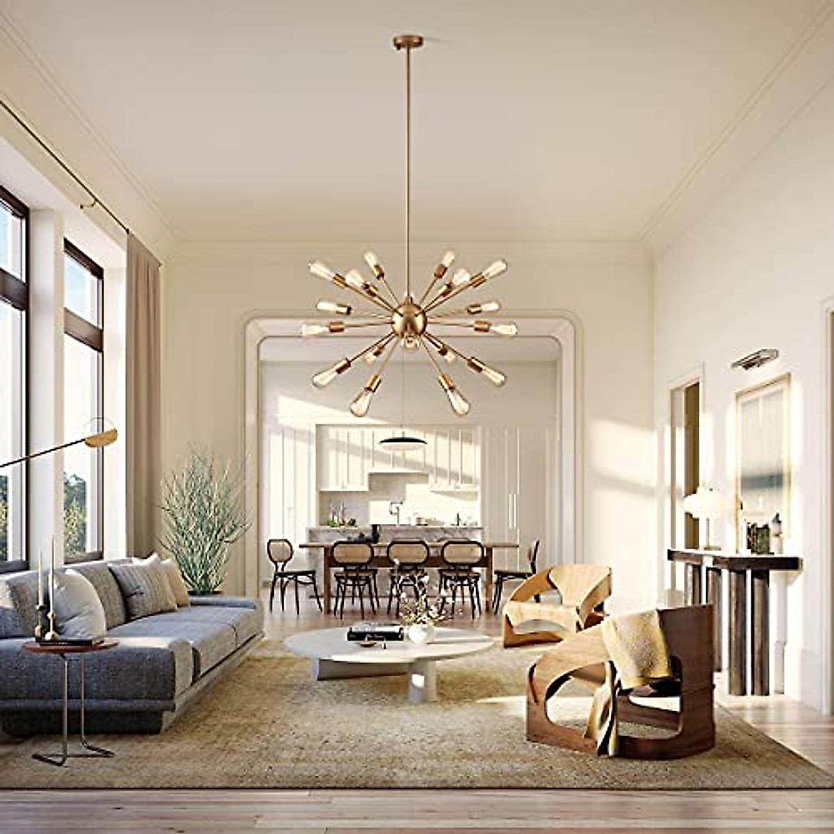 mirrea Vintage Metal Large Dimmable Sputnik Chandelier with 18 Lights (Brushed Brass)