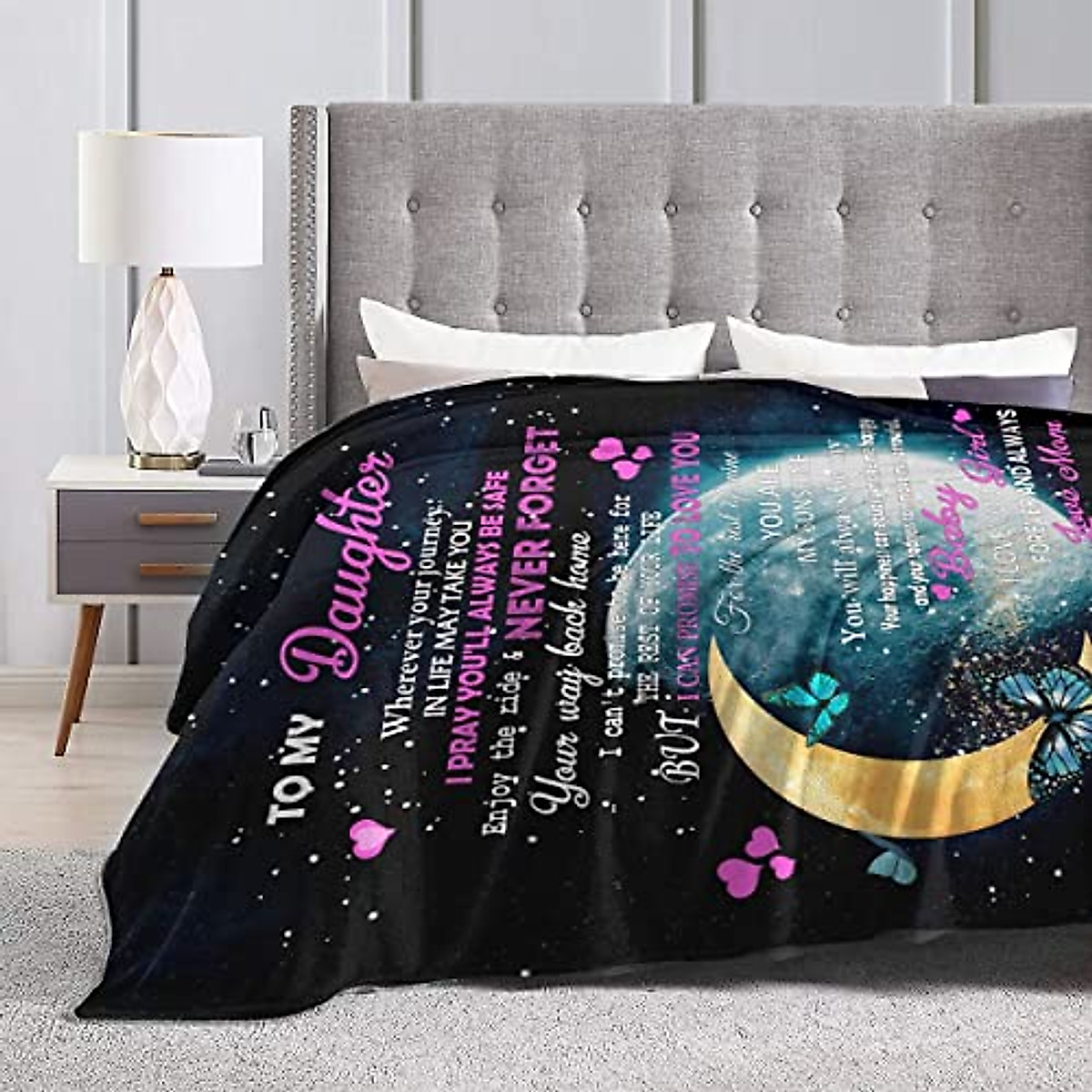 WUEOVM to My Daughter Blankets from Mom, Daughter Gifts Letter Printed Throw Fleece Blankets, Birthday Gifts Thanksgiving Day Holiday Blanket 50 x60 inchs