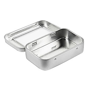 Restaurantware RW Base 4.5 Ounce Rectangular Tin Containers 10 Durable Tin Boxes With Lids - Clear Window Lids Rounded Edges Silver Tin Storage Containers Customizable Fits Mints Or Pills