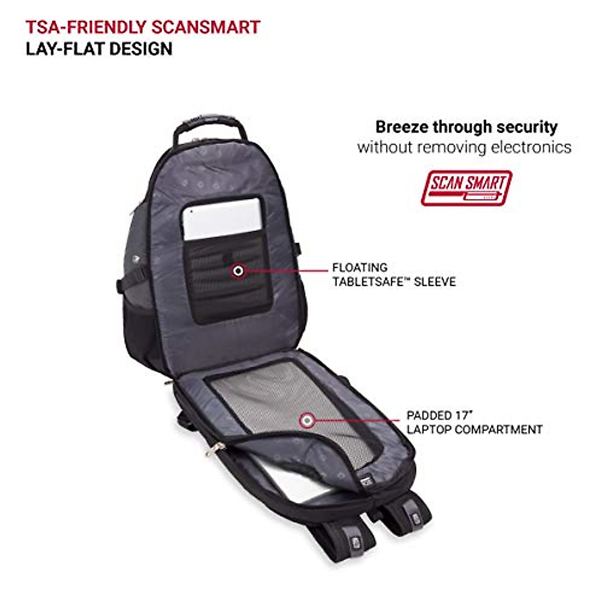 SwissGear 1900 Scansmart TSA 17-Inch Laptop Backpack, Gray/Black