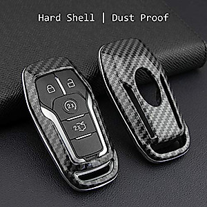 PARTOL Carbon Fiber Key Fob Case Keyless Smart Key Fob Cover Black Glossy Finish Key Fob Shell for Ford Fusion Mustang Edge F150 F250 Explorer Mondeo Lincoln MKZ MKC MKX