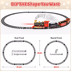 Hot Bee Train Set - Train Toys for Boys w/Smokes, Lights & Sound, Toy Train w/Steam Locomotive, Train Carriages & Tracks, Toddler Model Trains for 3 4 5 6 7 8+ Years Old Kids Birthday Gifts