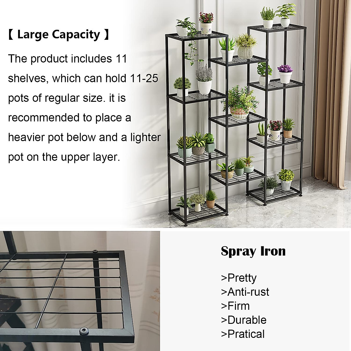 YUJCHMTZN tall black Plant Stand Indoor Metal Plant Stands Outdoor Tiered Plant Shelf for Multiple Plants, 11 Tiers Plant Rack Holder Garden Shelves Flower Stand for Living Room Patio Corner