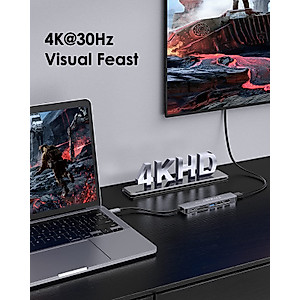 LENTION USB C Hub with 100W Charging, 4K HDMI, Dual Card Reader, USB 3.0 & 2.0 Compatible 2023-2016 MacBook Pro, New Mac Air/Surface, Chromebook, More, Stable Driver Adapter (CB-CE18, Space Gray)