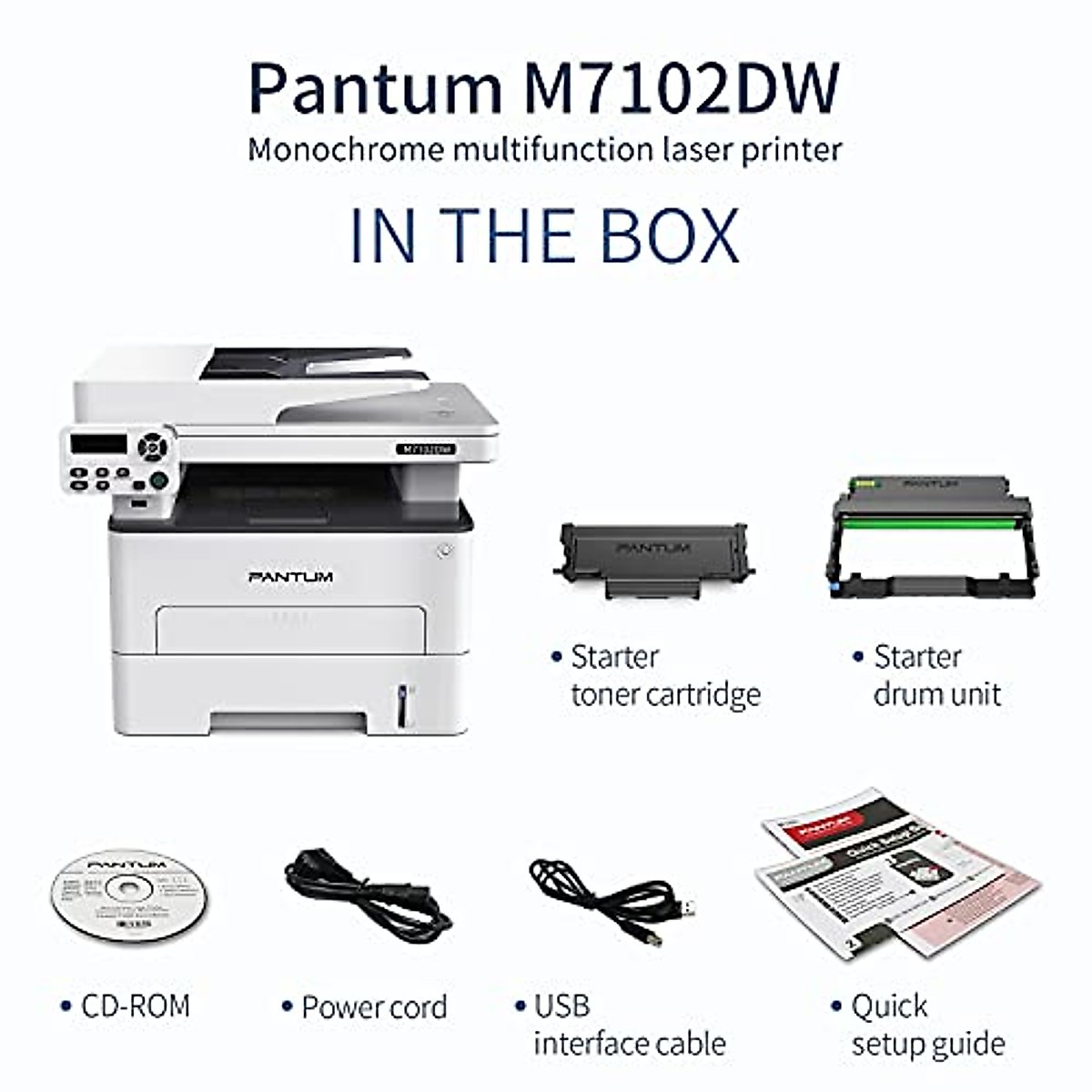 Pantum M7102DW Monochrome Wireless All-in-one ADF Multifunction Laser Printer, Auto Duplex, Copy＆Scan(W5G63B)