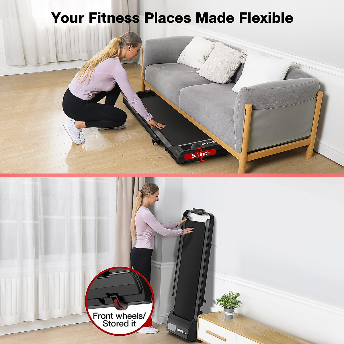 GEEMAX 2 in 1 under desk treadmill, Foldable Compact Treadmill for Small Spaces, Workout Electric Exercise Running Walking Machine Fitness Equipment with Remote Control for Home Gym Office 6.0MPH Gray