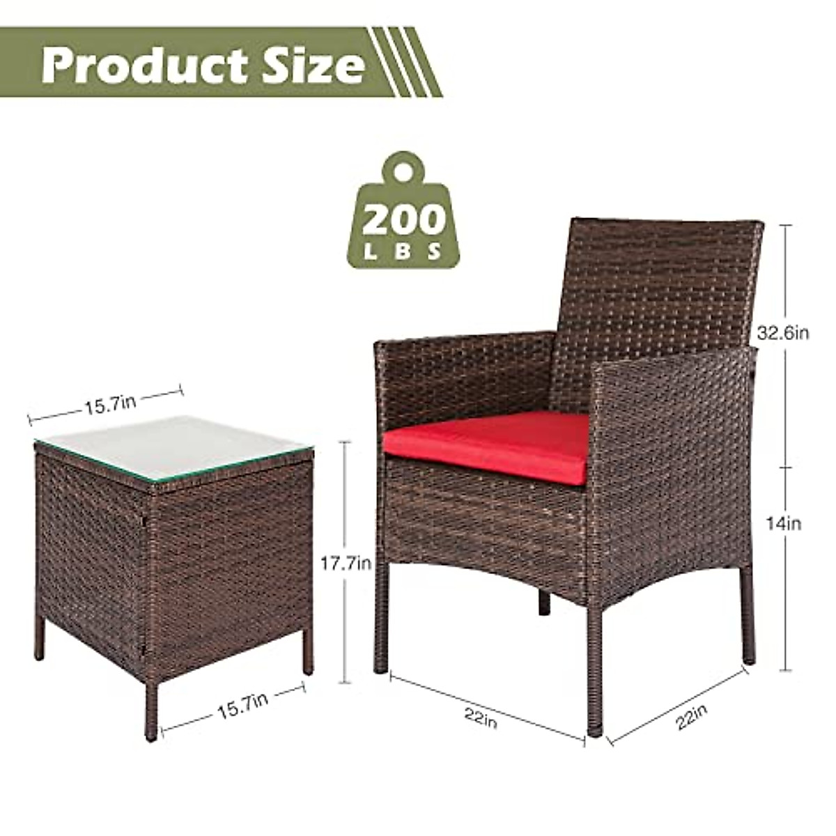 3 Pieces Patio Furniture Sets PE Rattan Wicker Chairs with Table Outdoor Garden Porch Furniture Sets Bistro Set Conversation Sets Garden Furniture for Yard Backyard Lawn Porch Poolside Balcony