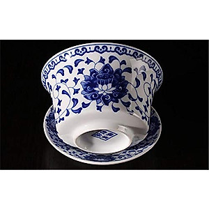 DELIFUR Jingdezhen Lotus Design Chinese Gaiwan Traditional Chinese Teaware China Traditional Blue and White Porcelain Large Gaiwan Kungfu Teacup (350 ml)