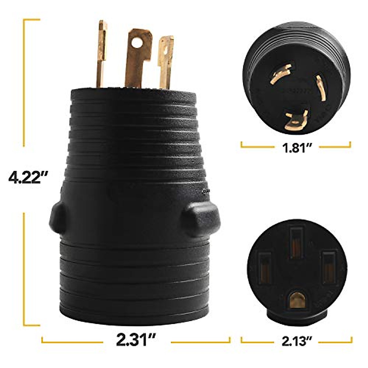 Leisure Cord RV 3-Prong Male Generator Adapter Plug Converter, Nema L5-30P Male to14-50R Female 30A / 50Amp (3-Prong 50 Amp)