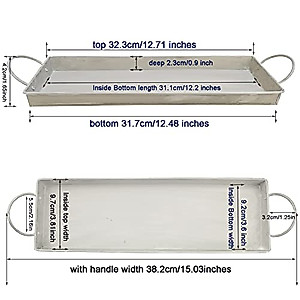 Etetevn Torched Serving Tray with Decorative Antique Metal Handles - Coffee Table,Dining Table Centerpiece Candle Holder Tray,Farmhouse Decor Rectangular Butler Tray, 32.3x10.4x2.3