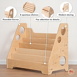 WoodandHearts Kids' Bookcases, Cabinets & Shelves, Nursery bookshelf, Childrens bookshelf, Bookshelf for kids, Montessori Shelf, Preschool Bookshelf, Montessori furniture for 1 year old (Kristi)