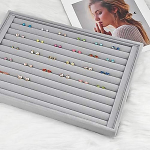 7 Slots Jewelry Accessories Display Storage Box Case Velvet Ring Showcase Holder Earring Set Tray Organiser - 22.5 14.5 3cm
