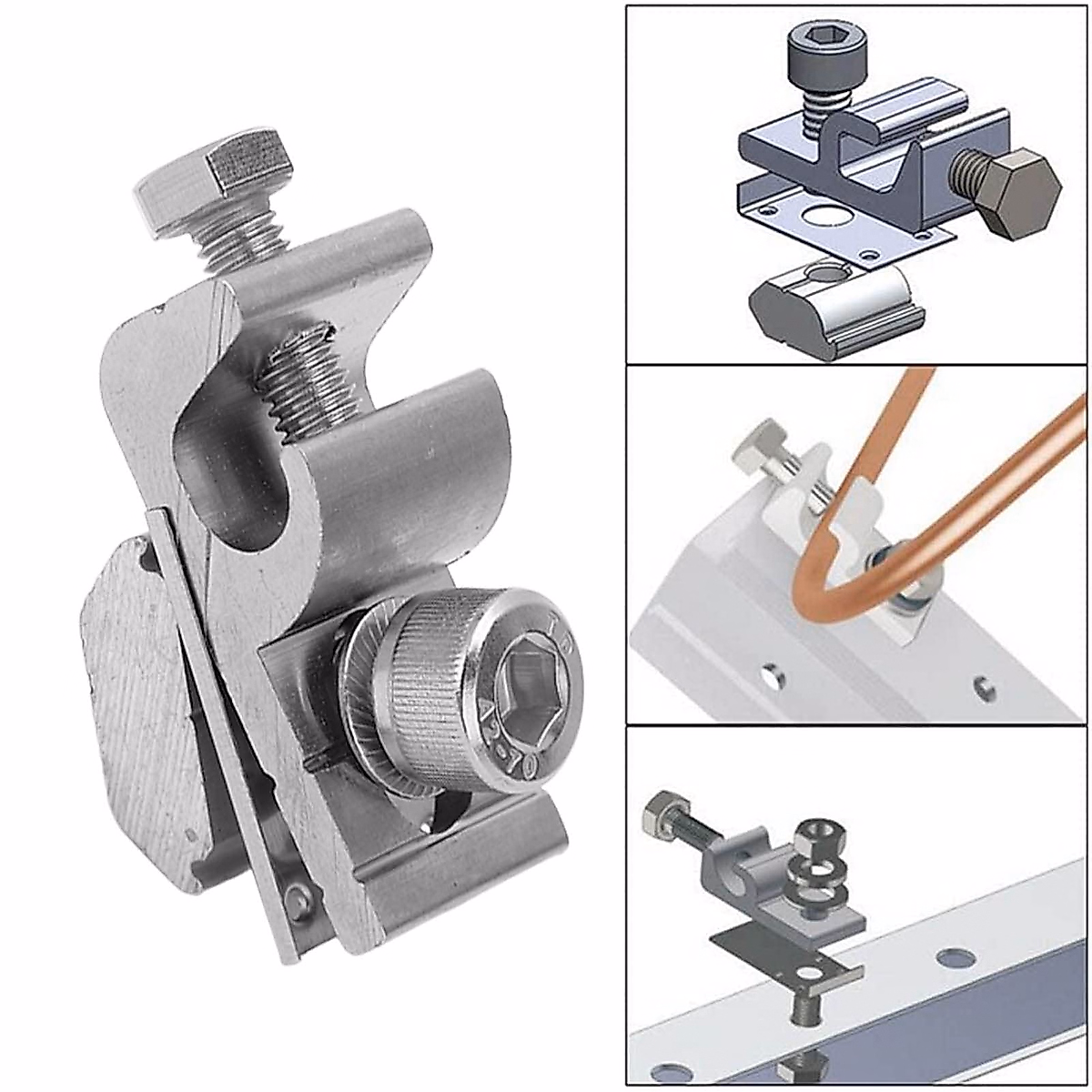 Solar Panel Grounding Clips Set 10Pcs, Solar Panel Photovoltaic On Coupling Earthing Ground Lug, Solid Aluminum and Stainless Steel Ground Clamp with Lay in Lug for Bare Wire Pipe