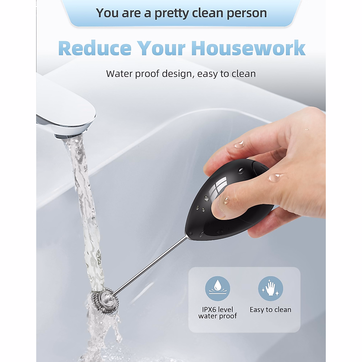 Milk Frother Handheld with Case,USB C Rechargeable Frother Wand for Coffee, Portable Electric Whisk with Stand,Waterproof Hand Drink Mixer Travel for Lattes, Cappuccino, Matcha, Egg (Black)