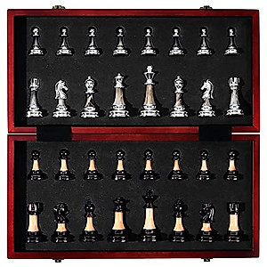 VAMSLOVE Chess Set Large 16''/42cm Folding Wooden Board with Deluxe Weighted Acrylic Chess Pieces - 3.5" King with Storage Slots for Adults House Warming Retirement Gift