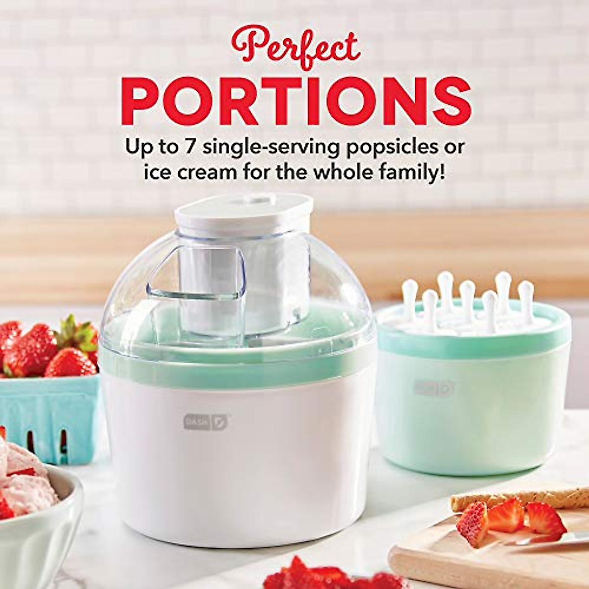 DASH Everyday Ice Cream Maker for Gelato, Sorbet, Frozen Yogurt + Popsicles, with Mixing Bowl & Popsicle Molds + Recipe Book, 1 Quart - Aqua